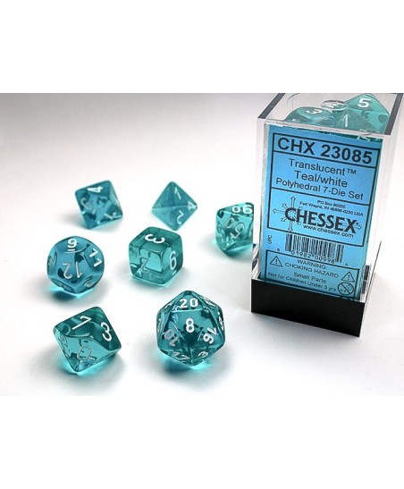 Chessex Mini 7 Dice Polyhedral Set – Translucent Mini Teal/white