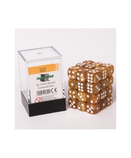 Dice Cube - 12mm D6 36 Dice Set - Marbled Gold